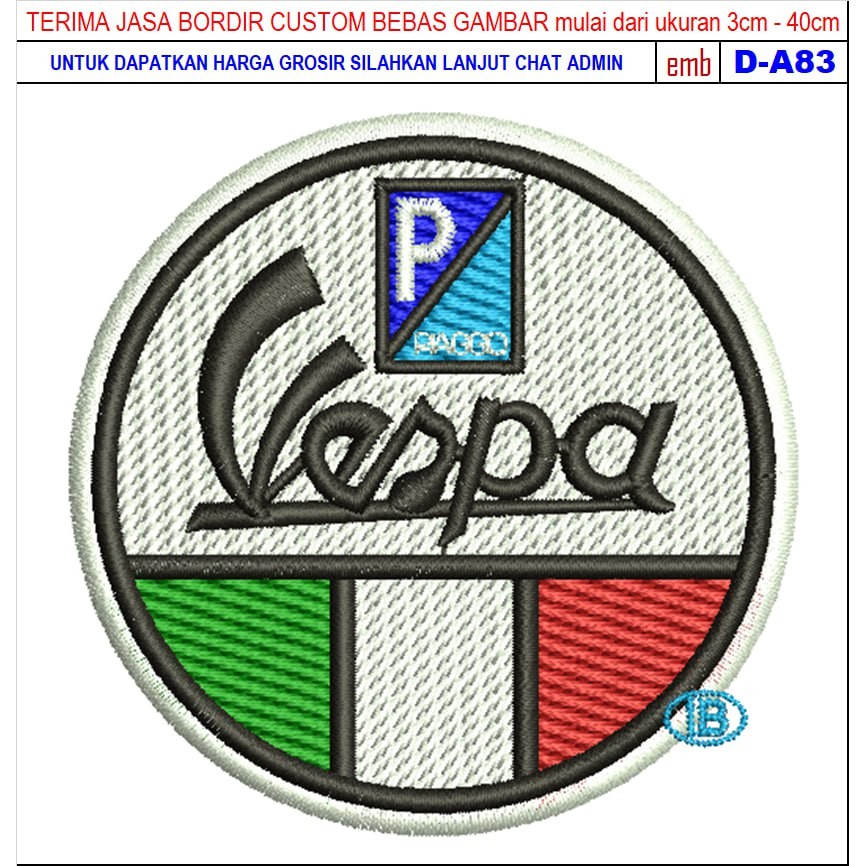 LOGO EMBROIDERED PATCH D-A83 PIAGGIO VESPA FLAG CIRCLE REVIEW/TESTIMONI ...