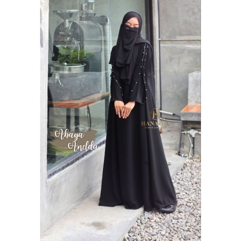 Abaya syari Abaya Anelda jetblack black/arabic abaya/umroh abaya/black ...