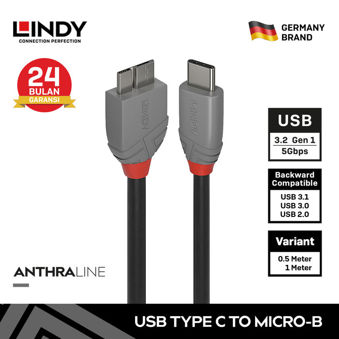 Lindy USB 3.2 Type C to Micro-B HDD Hard Disk Cable 5Gbps, 0.5M ...