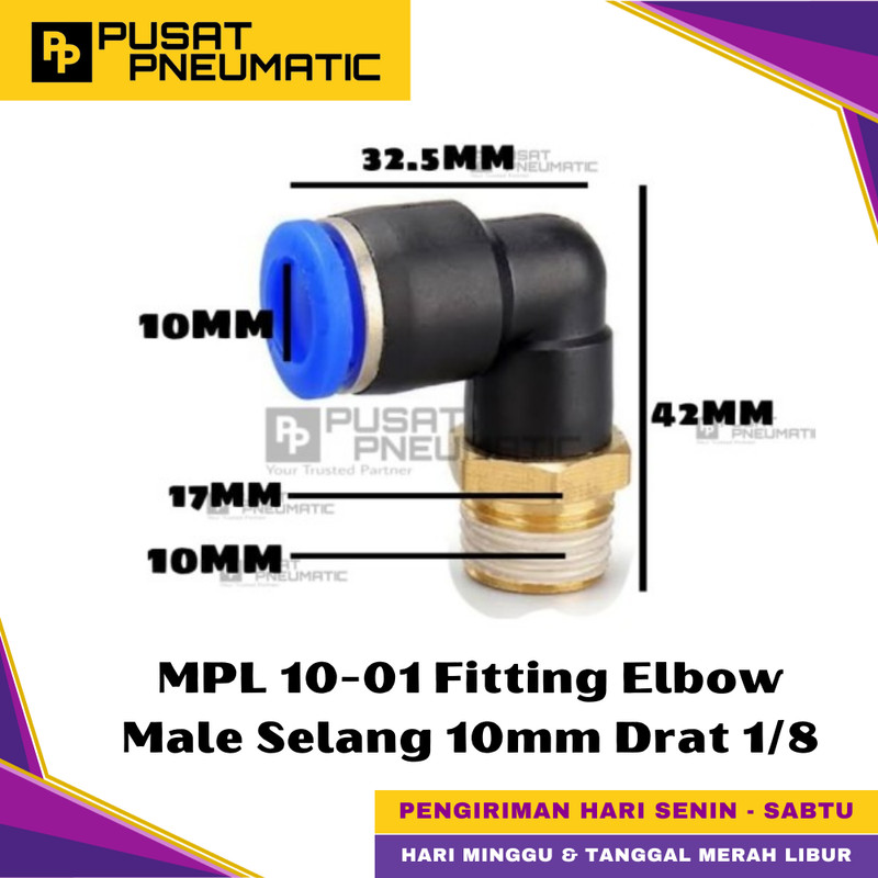Mpl 10-01 One Touch Male Thread Elbow Fitting Slip Lock Socket Push In Connector Nipple Nepel ...