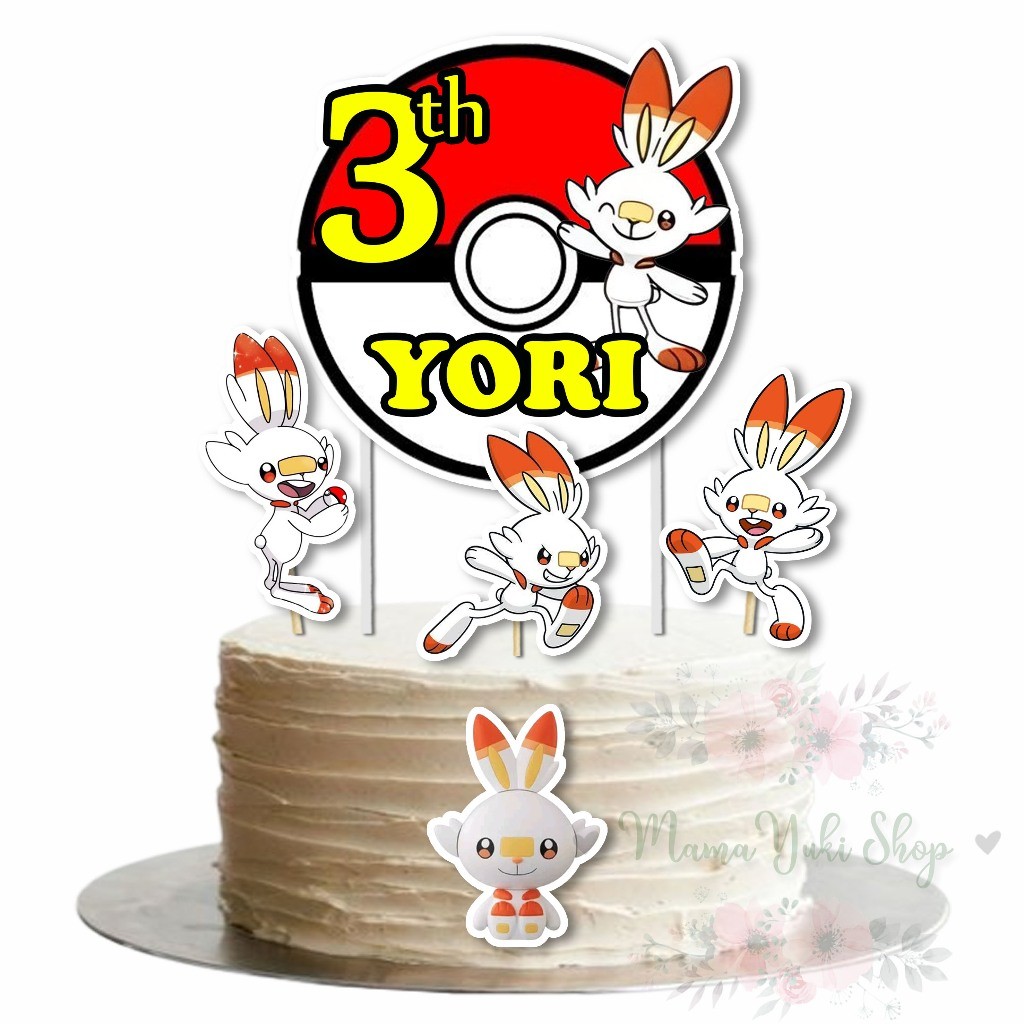 Cake Topper Children's Birthday Cake Decoration with SCORBUNNY POKEMON ...