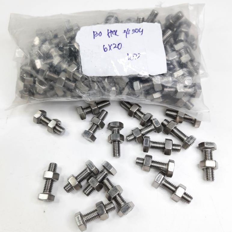 Th-23 Bolts + Hex Bolt Nuts + Nut Stainless Ss 304 M 6 X 20 Mm (Per Set ...