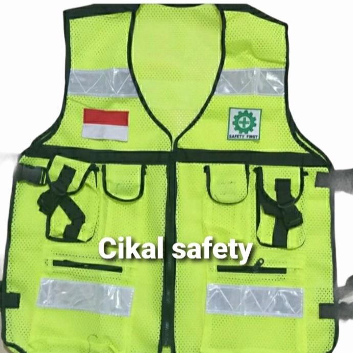 HIJAU MERAH Green 6 pocket mesh safety vest + embroidered k3 logo and ...