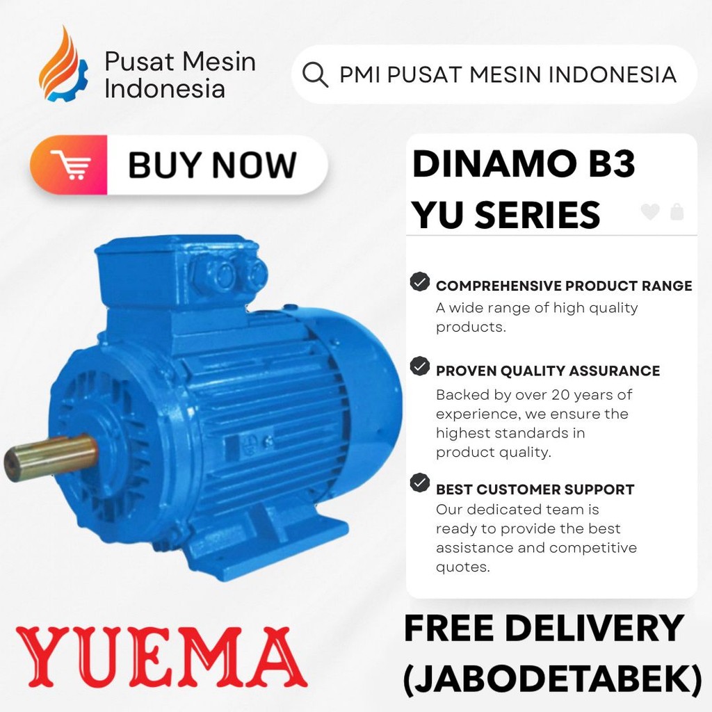 MESIN DYNAMO ELEKTRO MOTOR YUEMA 4P 0,55KW 0,75HP 3PHASE 380V B3 ...