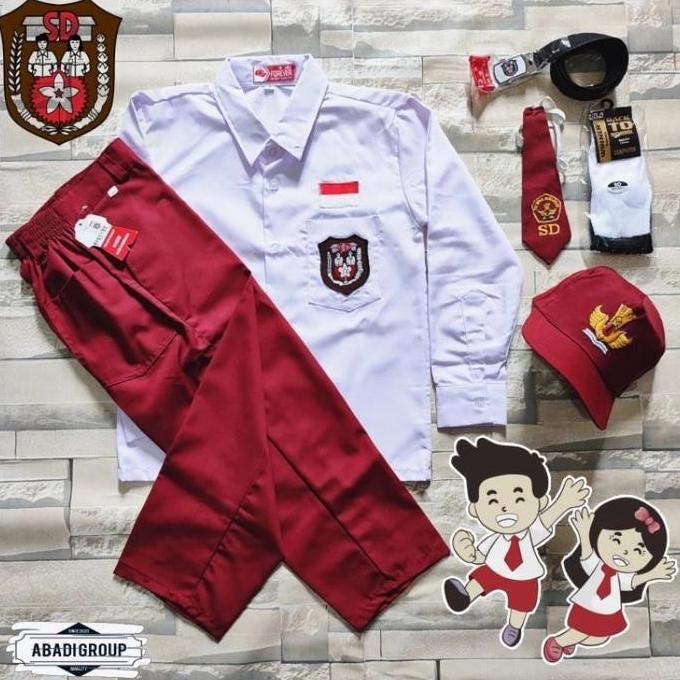 MERAH Red and white school uniform for elementary school boys, long and ...
