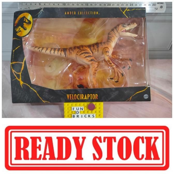 Mattel Jurassic World Velociraptor Tiger Striped Amber Collection ...