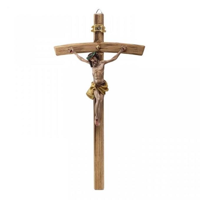 Unique Curved Teak Wood Catholic Hanging Cross 35cm corpus cross wooden ...
