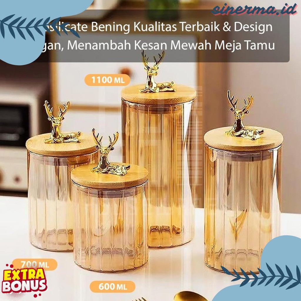 Hugo Glass Jar Set of 4 Pcs Premium Gold Deer Jars Airtight Bamboo Lid ...