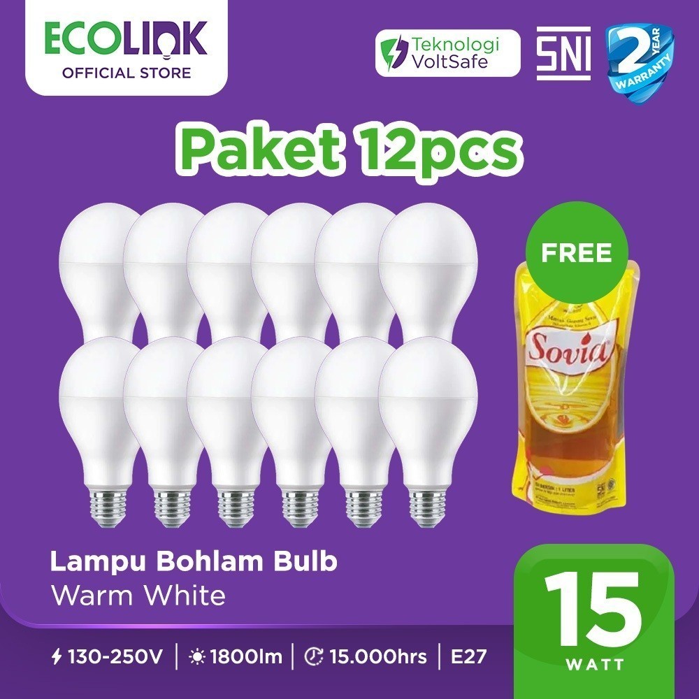 Ecolink LED Bulb 15W Warm White - Buy 12 GET 1 FREE Cooking Oil ...