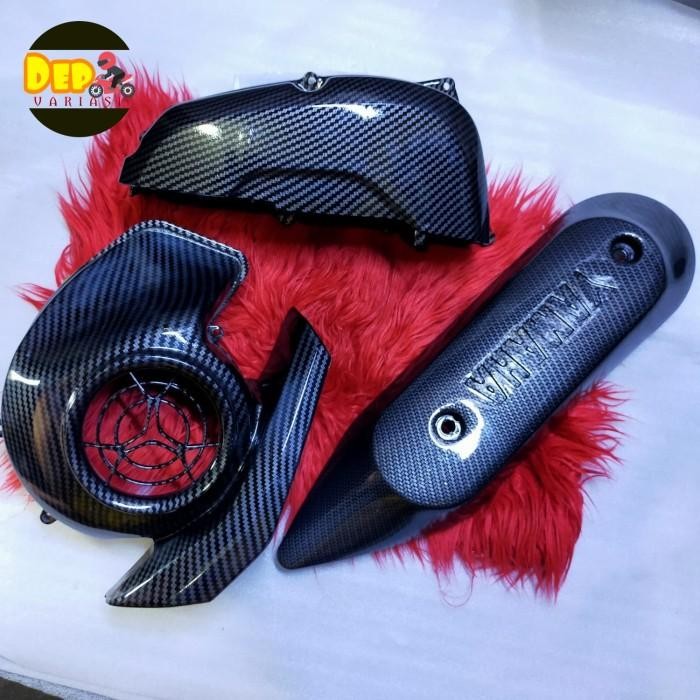 (3pcs) CARBON WTP PACKAGE AIR FILTER FAN EXHAUST SHIELD YAMAHA FAZZIO ...
