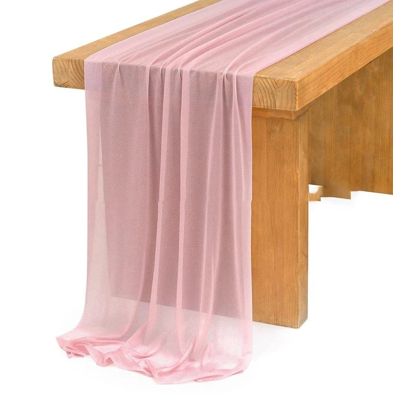 Pink Table Runner Chiffon Table Setting Semi-Sheer Dining Vintage ...
