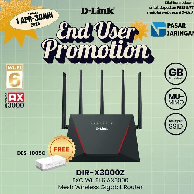 D-LINK DIR-X3000Z EXO AX3000 Mesh Gigabit Wifi 6 Smart Router Gaming ...