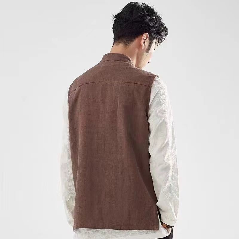 Chinese Style Men's Vest Vest with Buttons Tang Suit Hanfu Trendy Men's ...