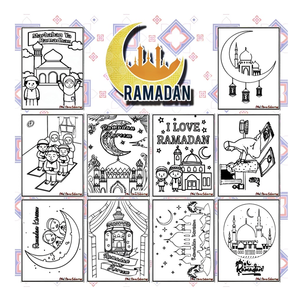 Ramadan Themed Children's Coloring Paper Drawing Paper/s (10 Picture ...