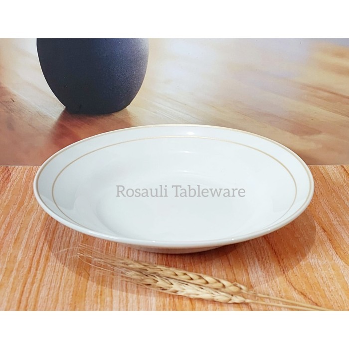 9 Inch Thick Gold Line Ceramic Concave Dinner Plate (Contains: 6 pcs ...