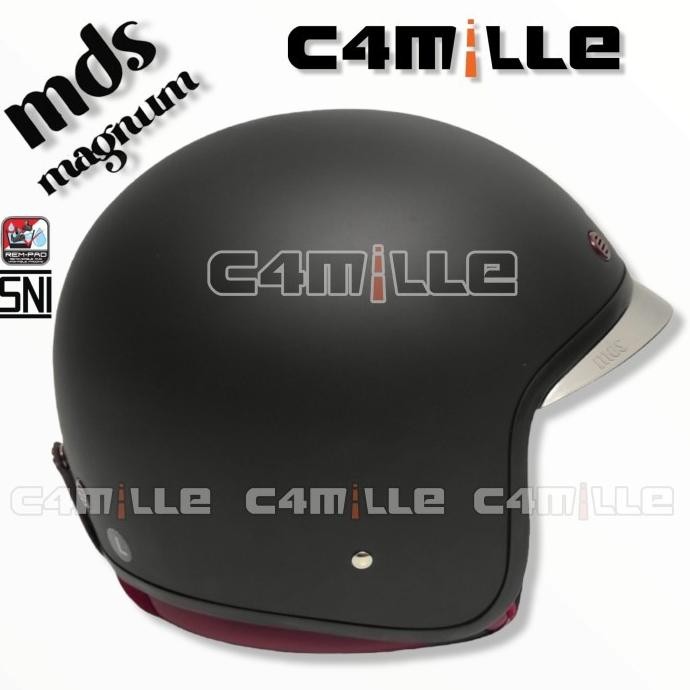 MDS RETRO MAGNUM SOLID BLACK DOFF HALF FACE READYY PREMIUM HELMET ...