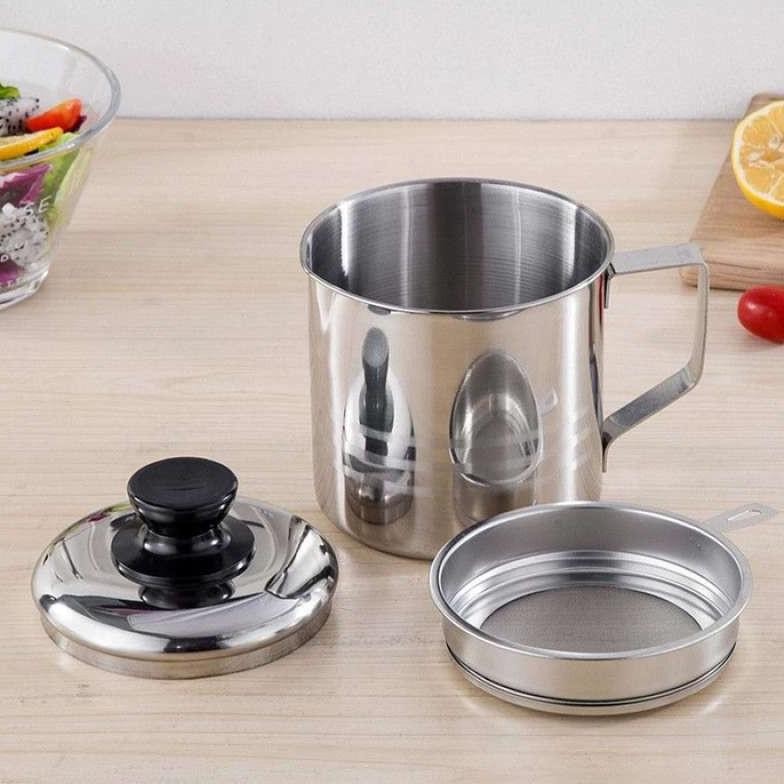 Stainless Steel Oil Pot Oil Filter Container/ Anti-Spill Used Cooking ...