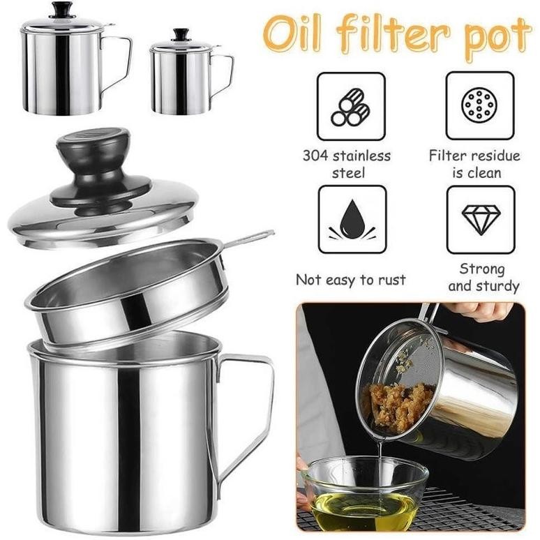 1200Ml Cooking Oil Filter Stainless Steel Cooking Oil Filter Oil Pot ...