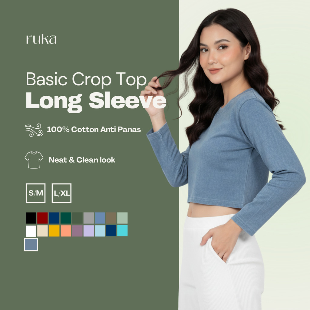 BASIC CROP TOP LONG SLEEVE COTTON COMBED 30S PLAIN CROP TOP T-SHIRT ...