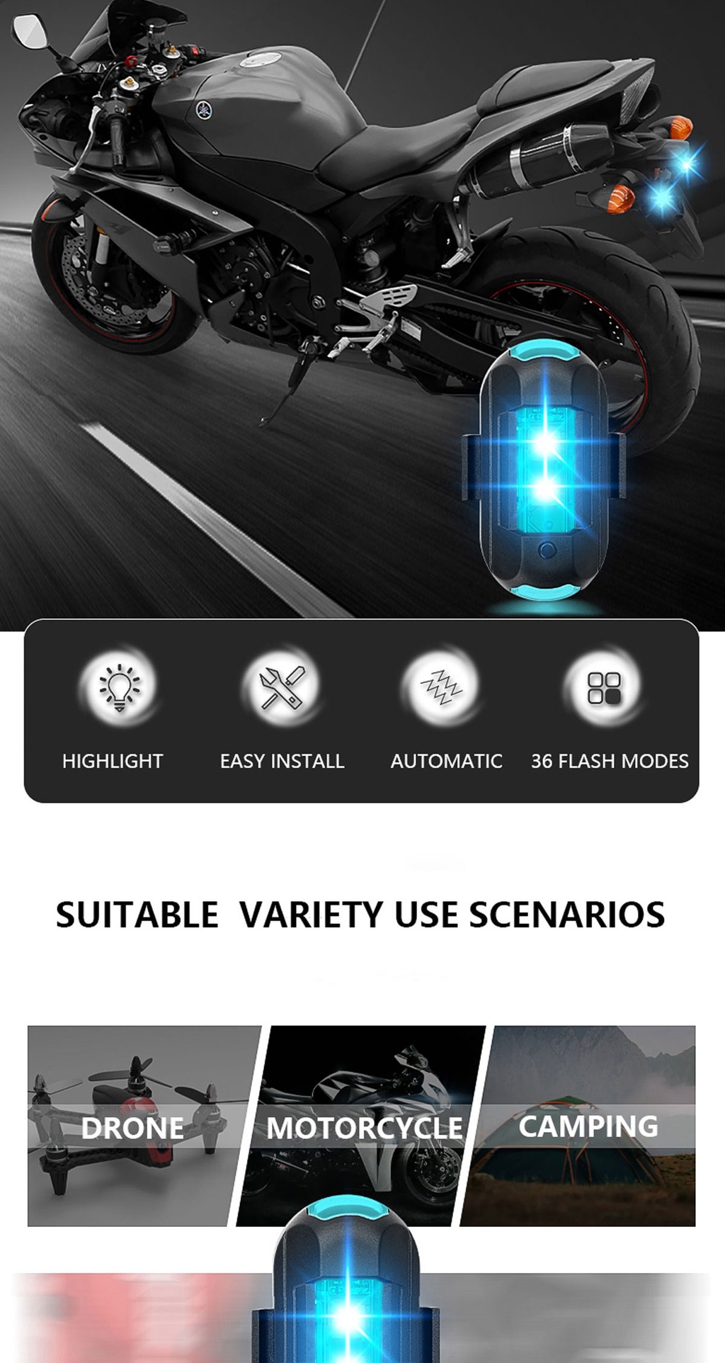 7 Color Magnetic remote control Rechargeable Flashing Aircraft Light For motorcycle Bike Tail ...