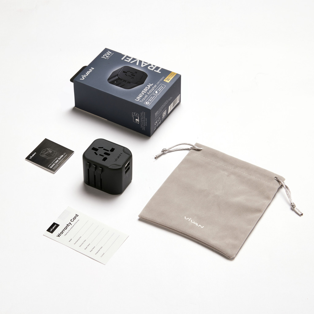 VIVAN Travel Adapter 12W Dual USB A Multi-country Power Adapter ...