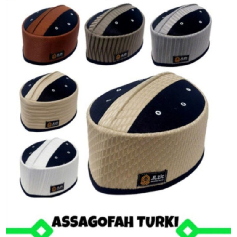 Turkish Hajj Skullcap with Alzie Brand Motif Premium Adult Asagopah ...