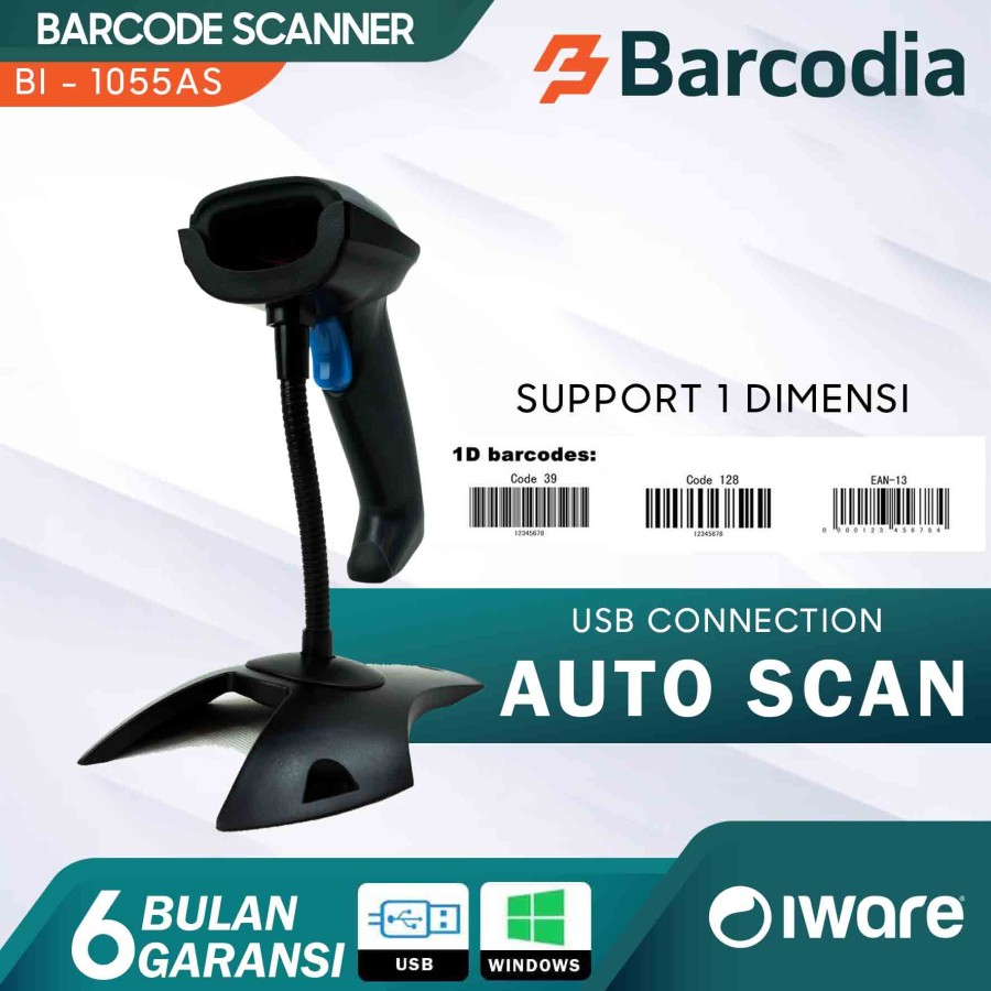 Barcode Scanner IWARE BI 1055AS 1D (Auto Scan) WITH STAND | Shopee ...