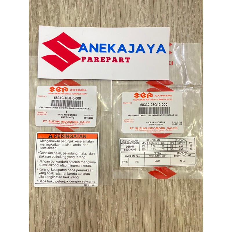 Suzuki SATRIA FU 150 Tire Pressure Warning LABEL SET Sticker Original ...