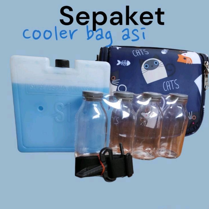 Tas Cooler bag asi - (bag, Glass Bottle asi, ice pack gel 500ml, Strap ...