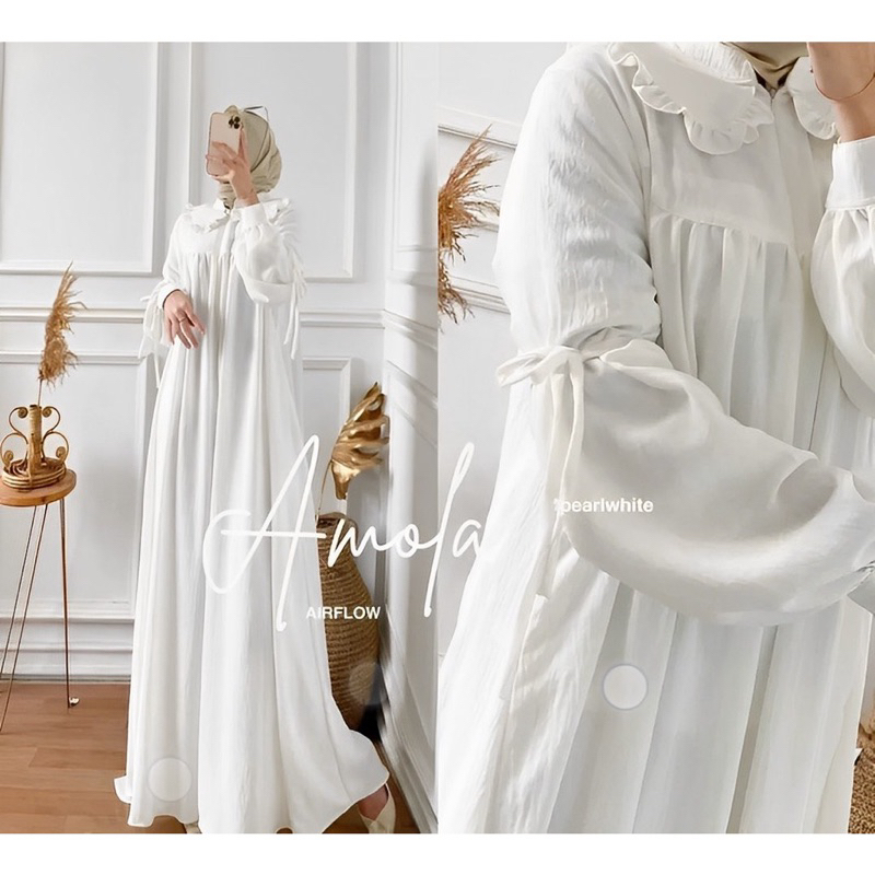 PUTIH Women's Plain White Robe Plain Long Sleeve Crinkle Airflow M L XL ...