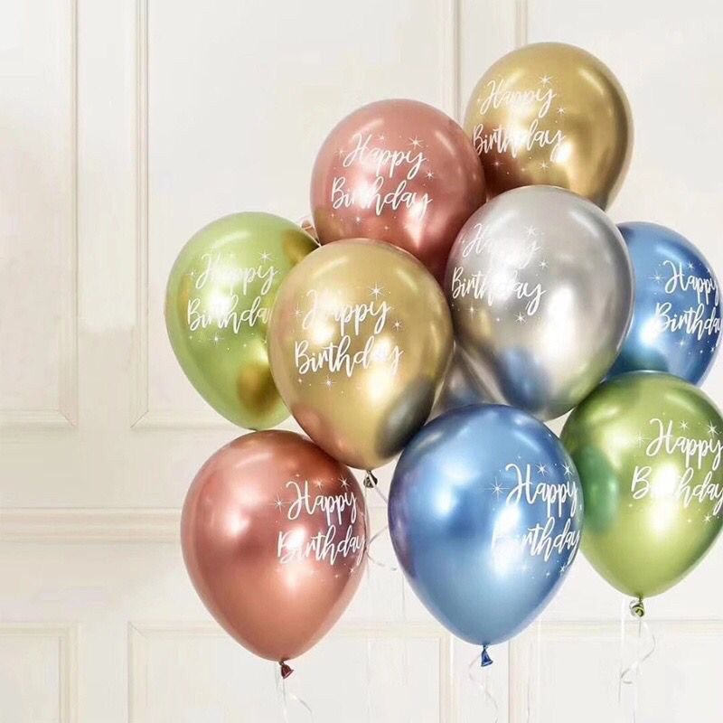 NEW Happy Birthday CHrome Metallic latex balloons | Shopee Philippines
