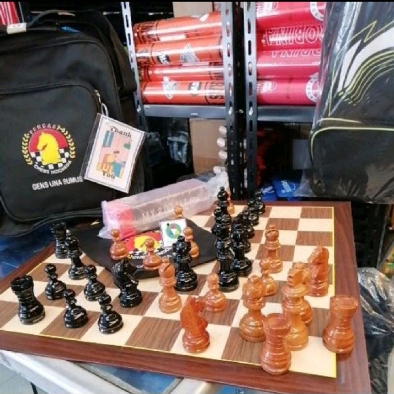 KAYU MERAH Chess Set RED SAWO Wooden Pieces Standard Percasi Board ...