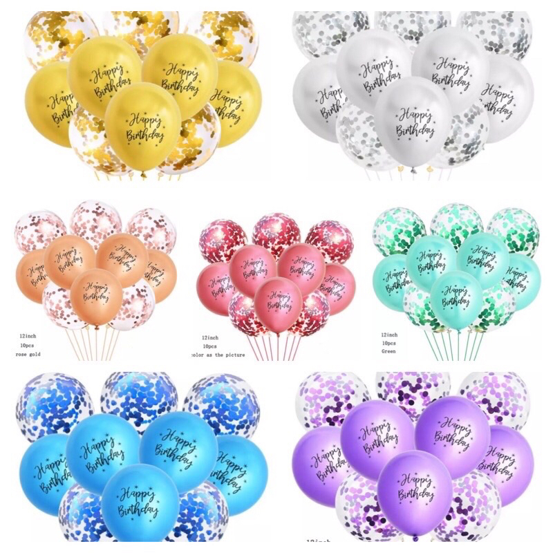 Chrome happy birthday confetti balloon package contains 10 pcs CHB10 ...
