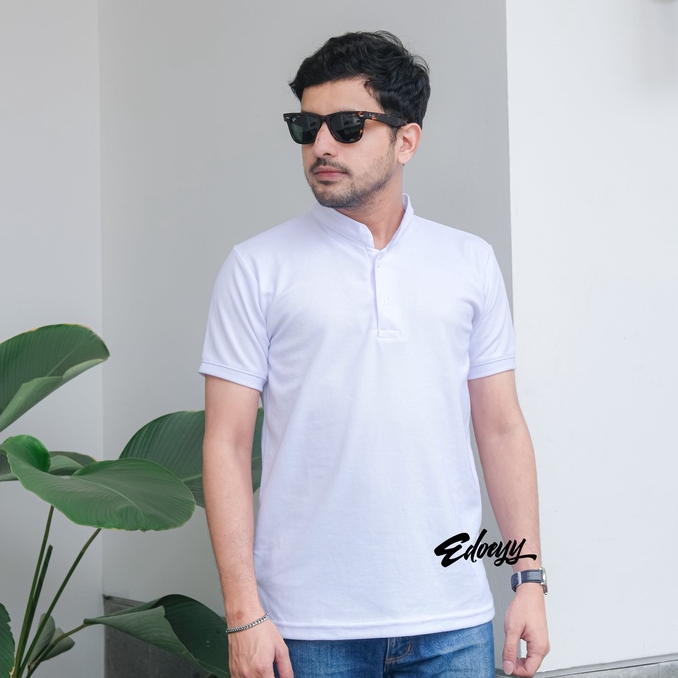 Men's Polo Shirt Shanghai Collar WHITE Shanghai Short Sleeve Collared ...