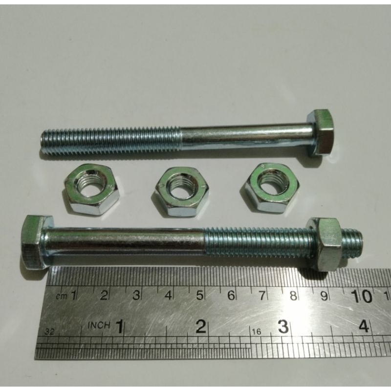 WHITE BOLT NUT BMP M10 X 100 MM LENGTH 10 CM GALVANIZED (KEY 17 ...