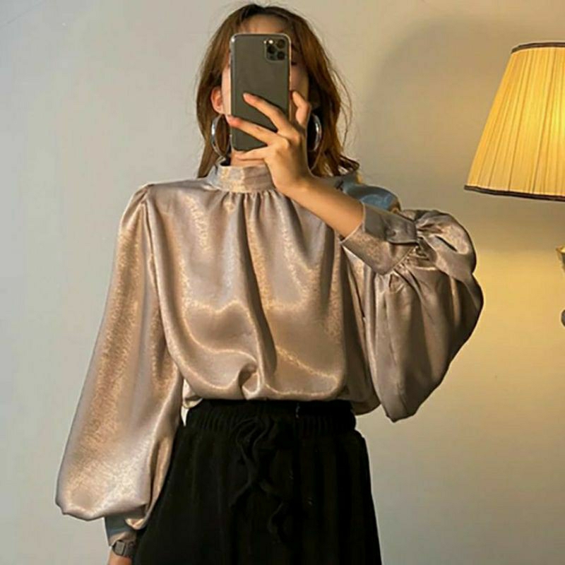 Satin Blouse / Balloon Sleeve Satin Blouse / Silk Satin Blouse | Shopee ...