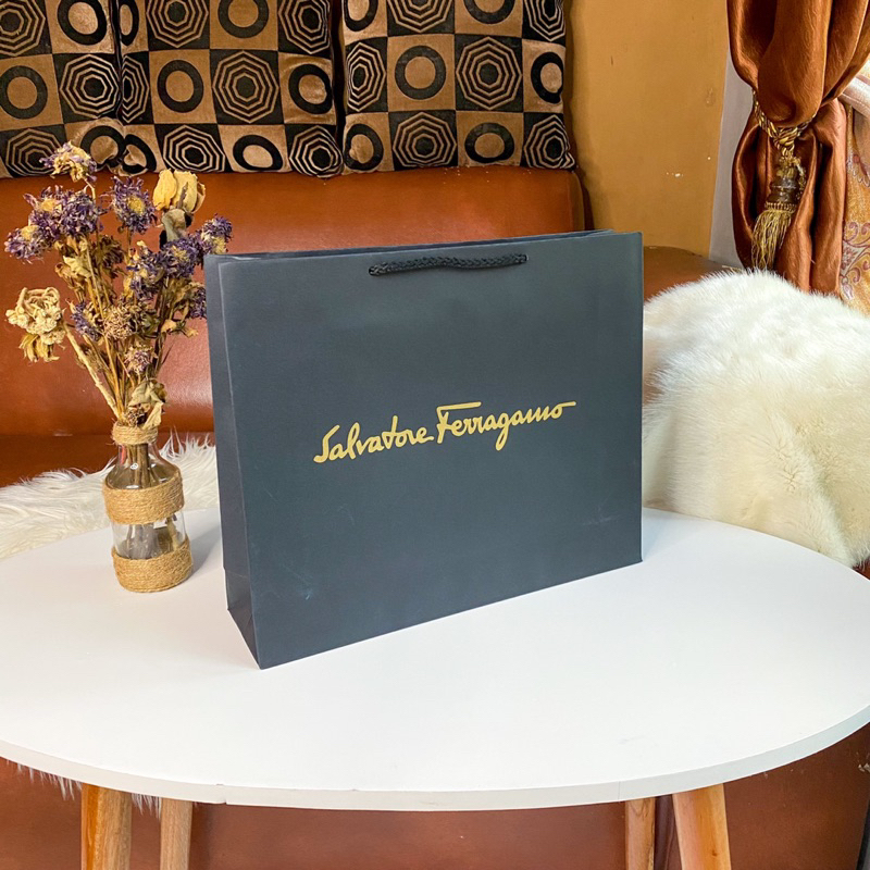 Paper Bag Salfatore Ferragamo Black Paperbag Gift Box Flatshoes or ...