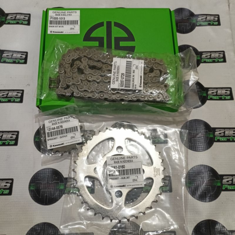 Original Kawasaki W175 chain chain chain front and rear gear set ...