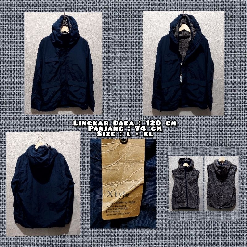 Xtyle Brand Parka Jacket, Navy Double Inner Color, Can Be Used as a Original Second Vest ...