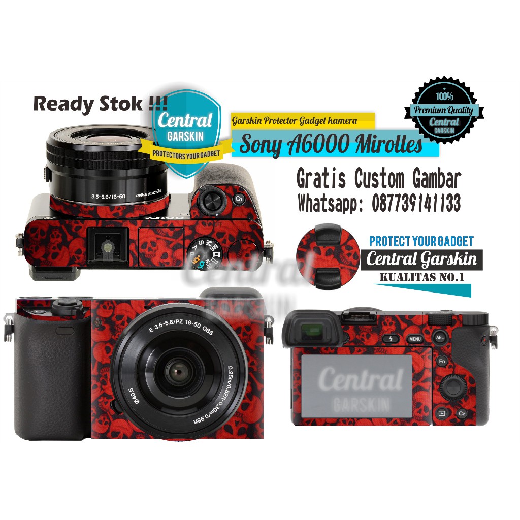 MERAH Fullbody Sony A6000 Camera Red Skull Skin Wrap CUSTOM Sticker ...
