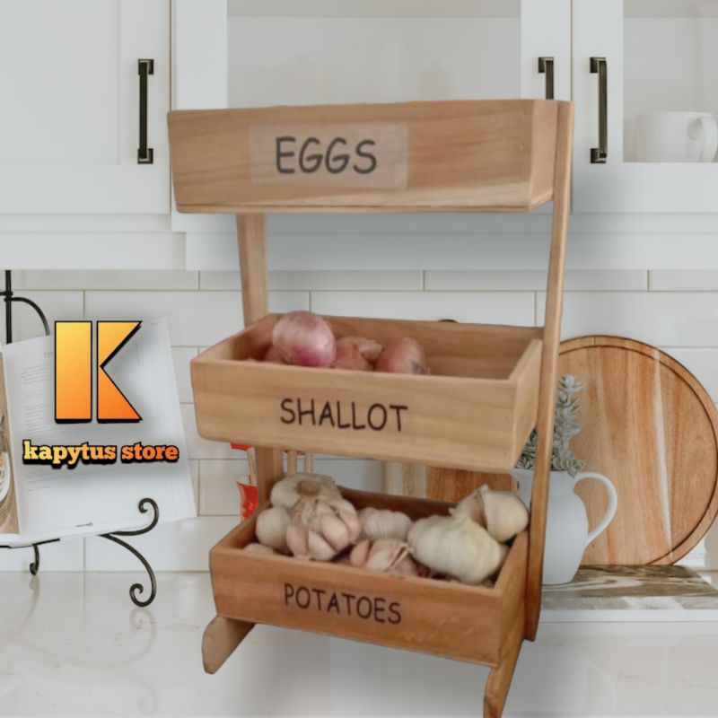 KAYU Onion Rack Stacking 3 Places Of Aesthetic Teak Wood Kitchen Spices ...