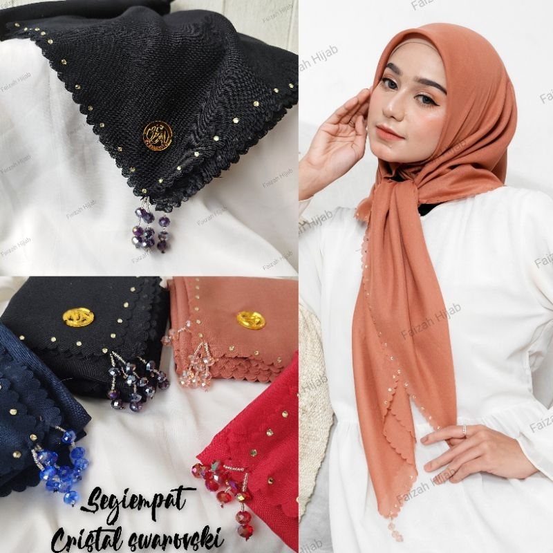 Swarovski Segoempat Rectangular Hijab With Swarovski Crystal Motifs ...