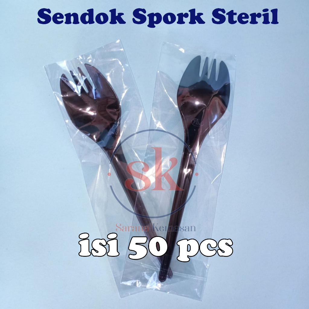 HITAM (ISI 50) Black Plastic Cutlery 2 in 1 Spork Spoon Sterile Plastic ...