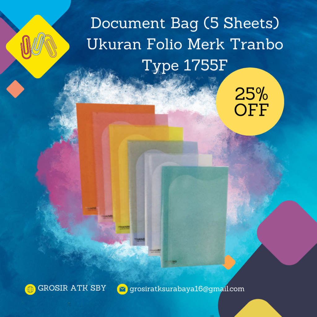 Plastic Folder Document bag 3 layers (5 sides) Folio Size Type 1755F ...