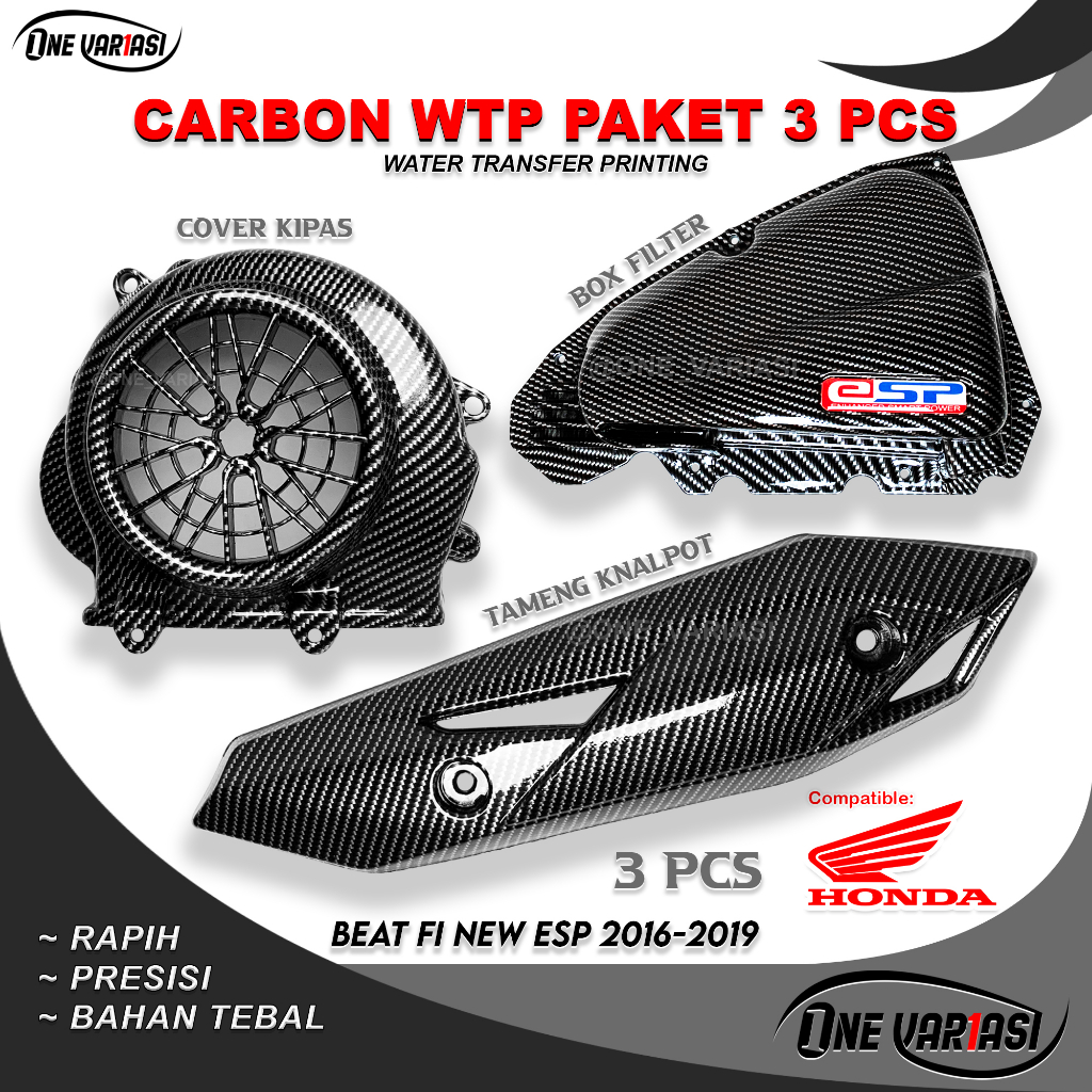 CARBON PACKAGE BEAT FI NEW ESP 3PCS EXHAUST SHIELD + FAN COVER + FILTER ...