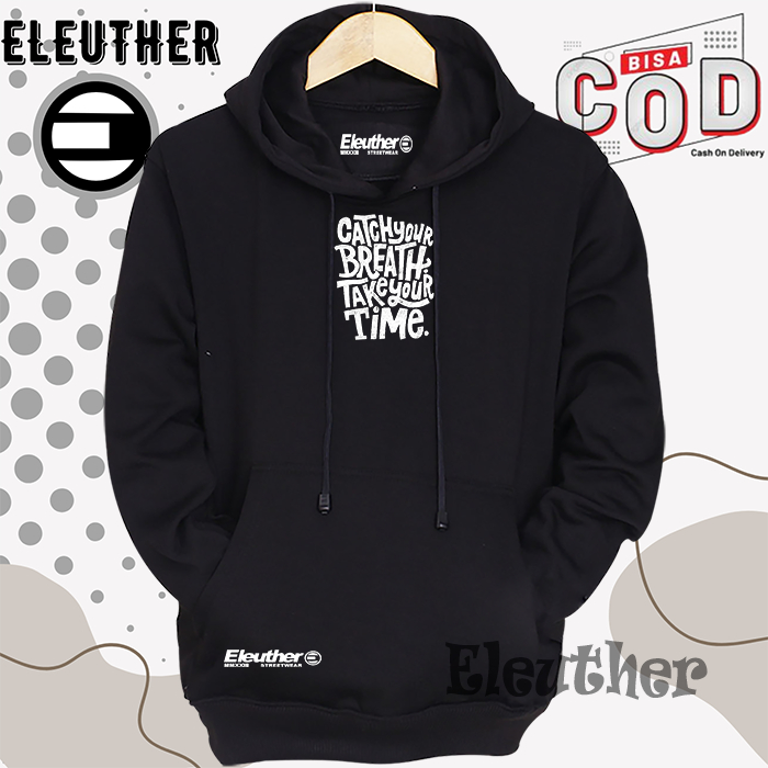 HITAM Sweater Hoodie Men Original ELEUTHER Black Color Sablon Catch ...