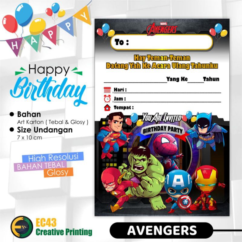 Avengers Theme Birthday Invitation Free Plastic Opp Seal/Wedding ...