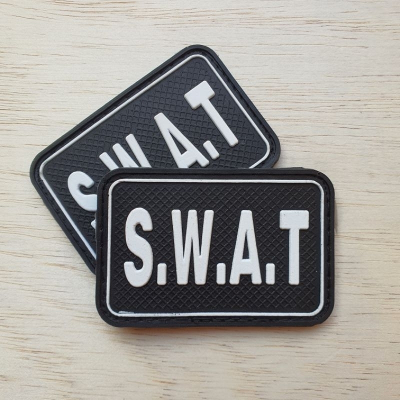 White swat writing logo rubber patch - velcro accessory rubber emblem ...
