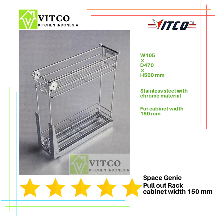 Space Genie Pull Out Slow Motion Rack VITCO Kitchen Cabinet Rack 150 mm ...