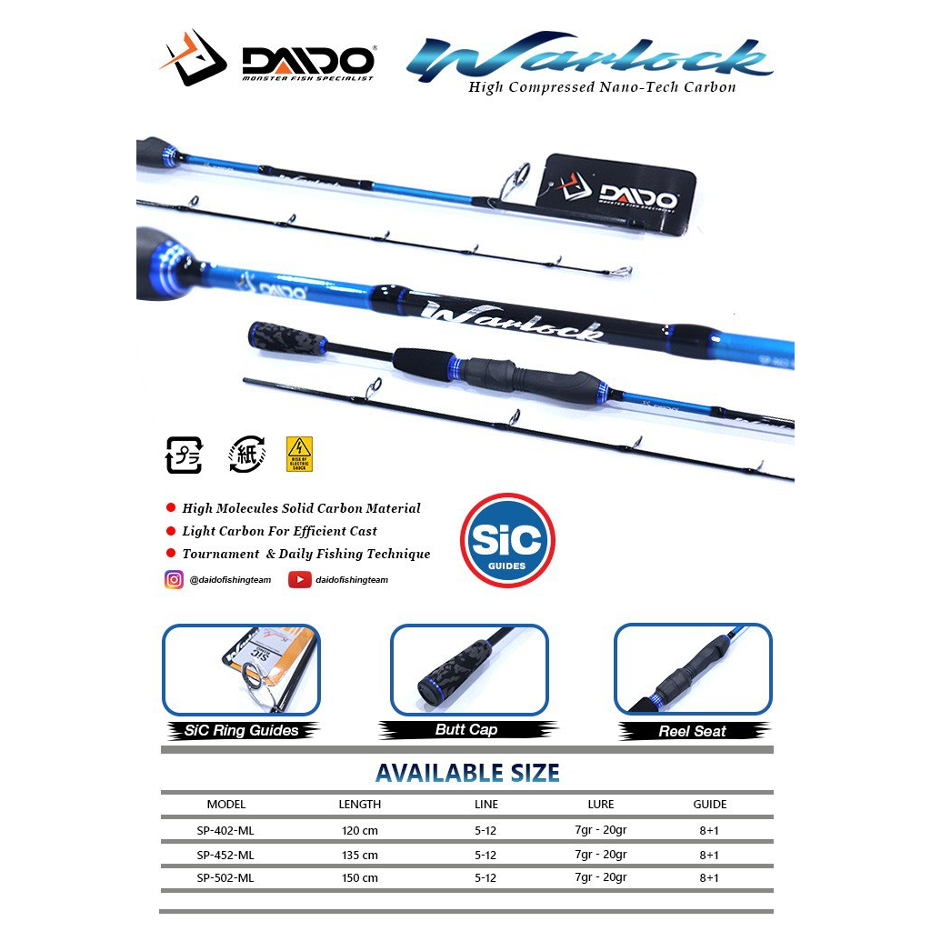 Daido WARLOCK JS 135/150 Spinning Rod Solid Carbon Flexing Strength 6KG ...